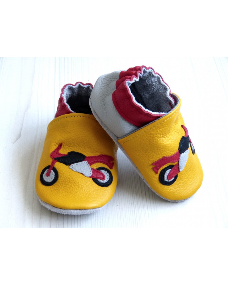Chaussons en cuir souple - Mes Motos jaunes
