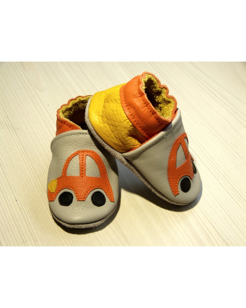 Chaussons en cuir souple - Mes voitures oranges